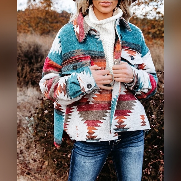 Jackets & Coats | Aztec Shacket Long Sleeve Button Down Collared | Poshmark